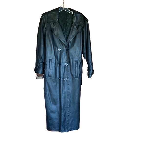 Skin | Jackets & Coats | Vintage Skin Roma Black Leather Trench Coat ...